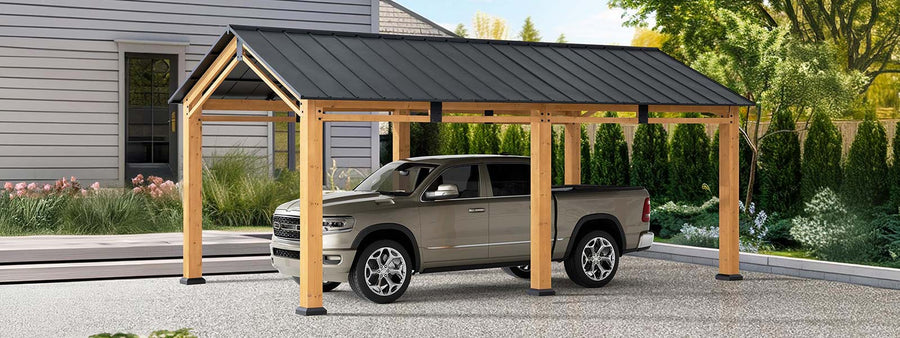 Wood Carport: Timber Frame Protection, Curb Appeal Included | SUNJOY