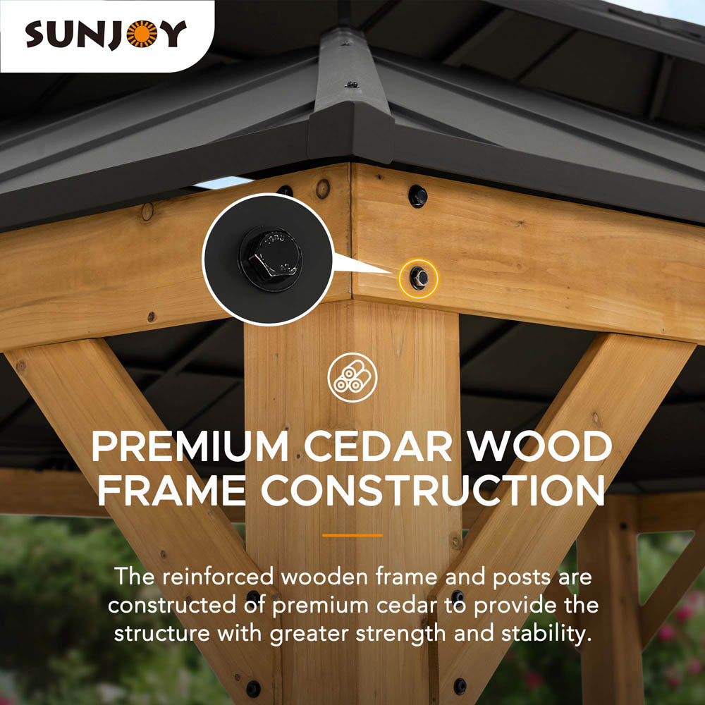 Sunjoy 12x16 ft. Wood Gazebo, Outdoor Patio Steel Hardtop Gazebo, Cedar ...