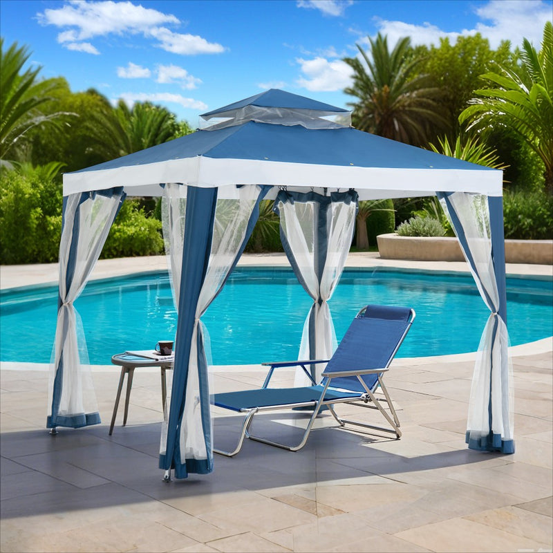 Modern 2-Tier Gazebo 8x8 - Navy & White Steel Frame - SUNJOY