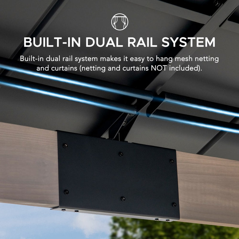 11x13 Wooden Gazebo with Solar Panel & Led Lights - SUNJOY