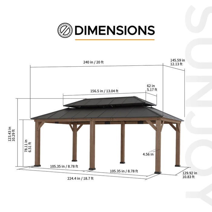 12x20 Hardtop Gazebo | Patio Structure with Hooks - SUNJOY