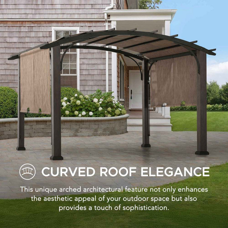 10x12 Curved Metal Pergola with Retractable Canopy - SUNJOY