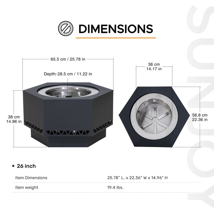 Smokeless Hexagon Stainless Steel Fire Pit with Cover - SUNJOY