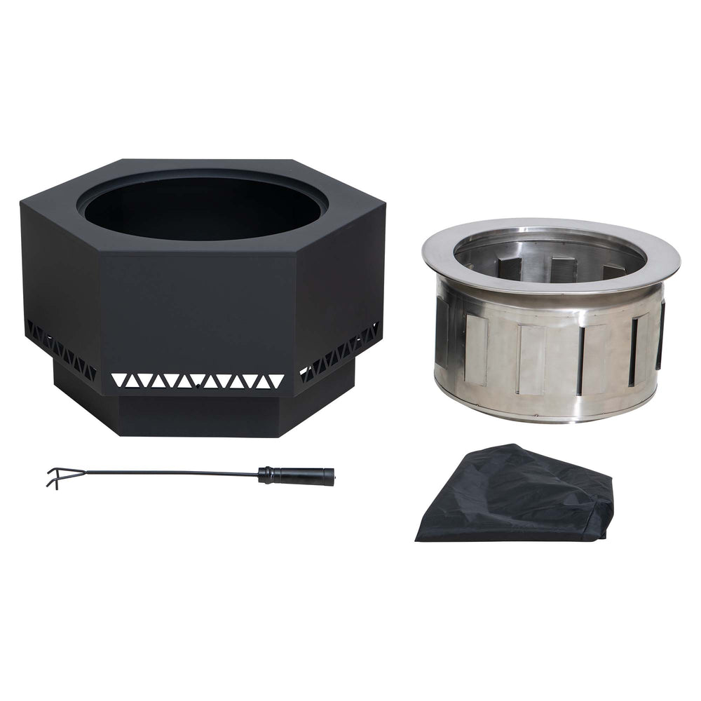 Smokeless Hexagon Stainless Steel Fire Pit with Cover - SUNJOY