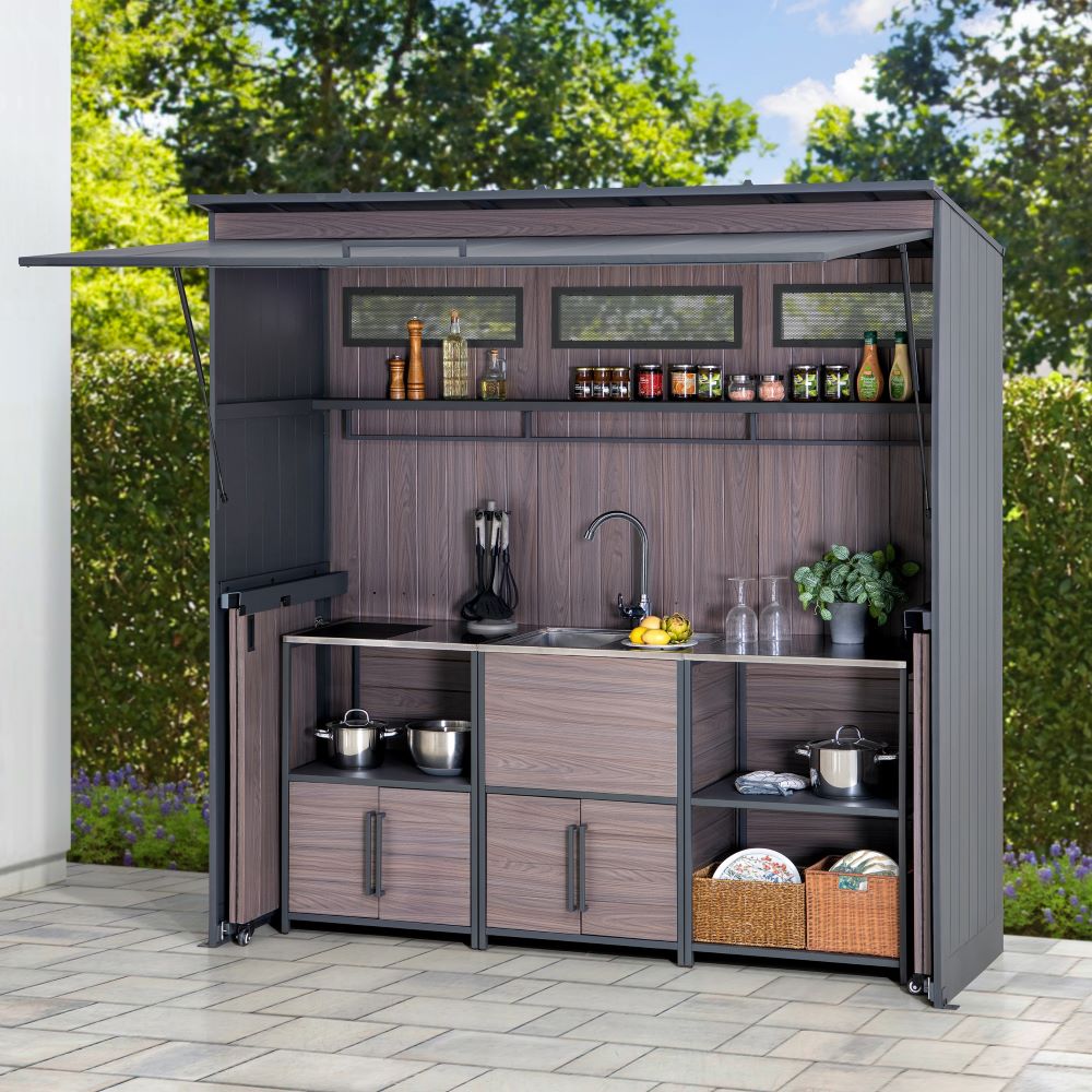 Outdoor Kitchen Grill Station with Lift-Up Door & Folding Storage - SUNJOY