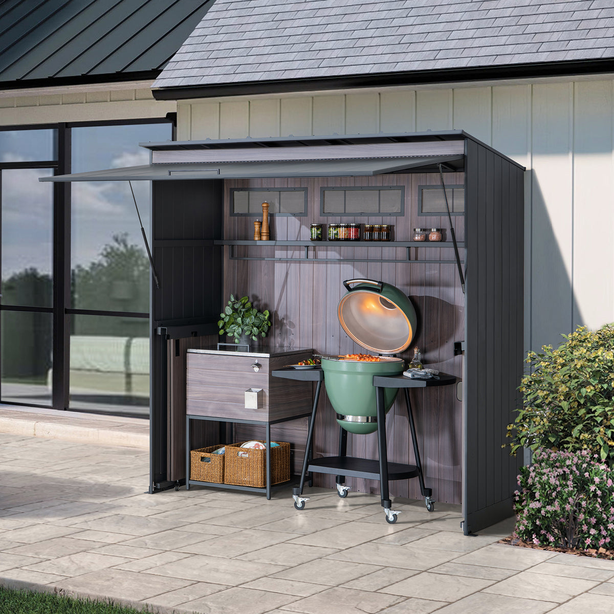 Outdoor Kitchen Grill Station with Lift-Up Door & Folding Storage - SUNJOY