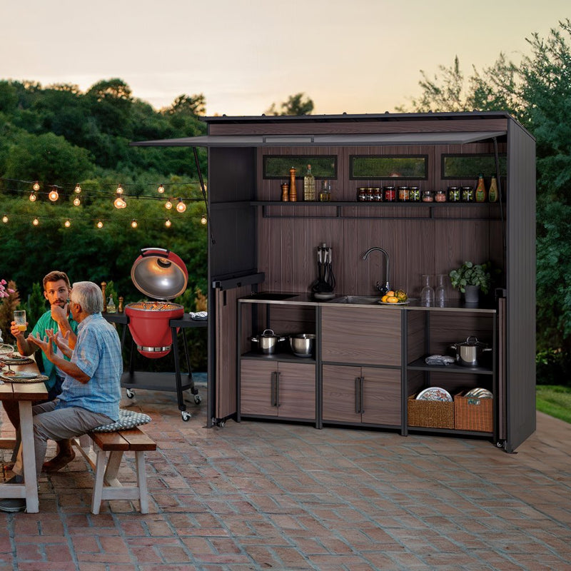 Outdoor Kitchen Grill Station with Lift-Up Door & Folding Storage - SUNJOY