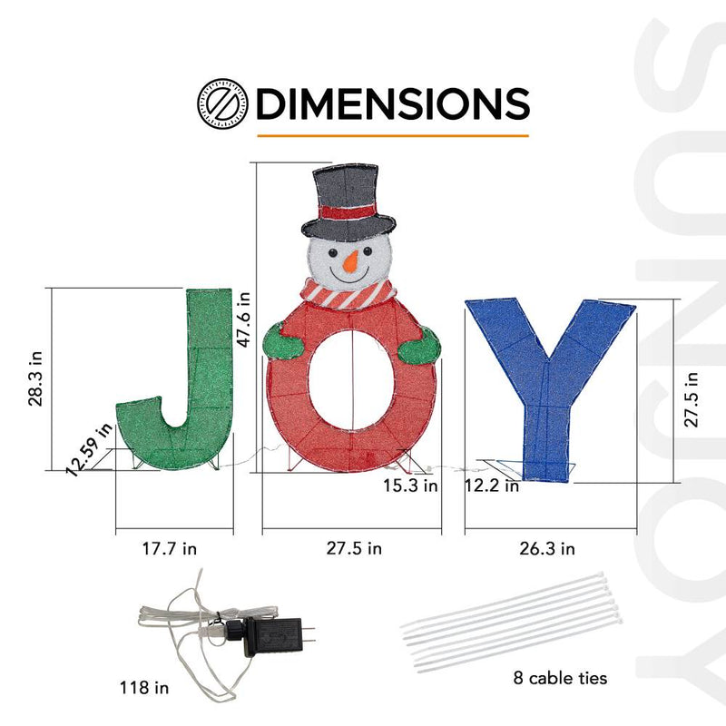 Holiday Decor | Light Up Snowman JOY Sign - SUNJOY