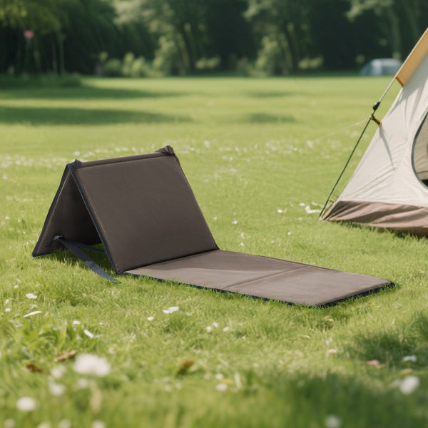 Foldable Portable Beach Mat Chair with Backrest, Gray Reclining Beach ...