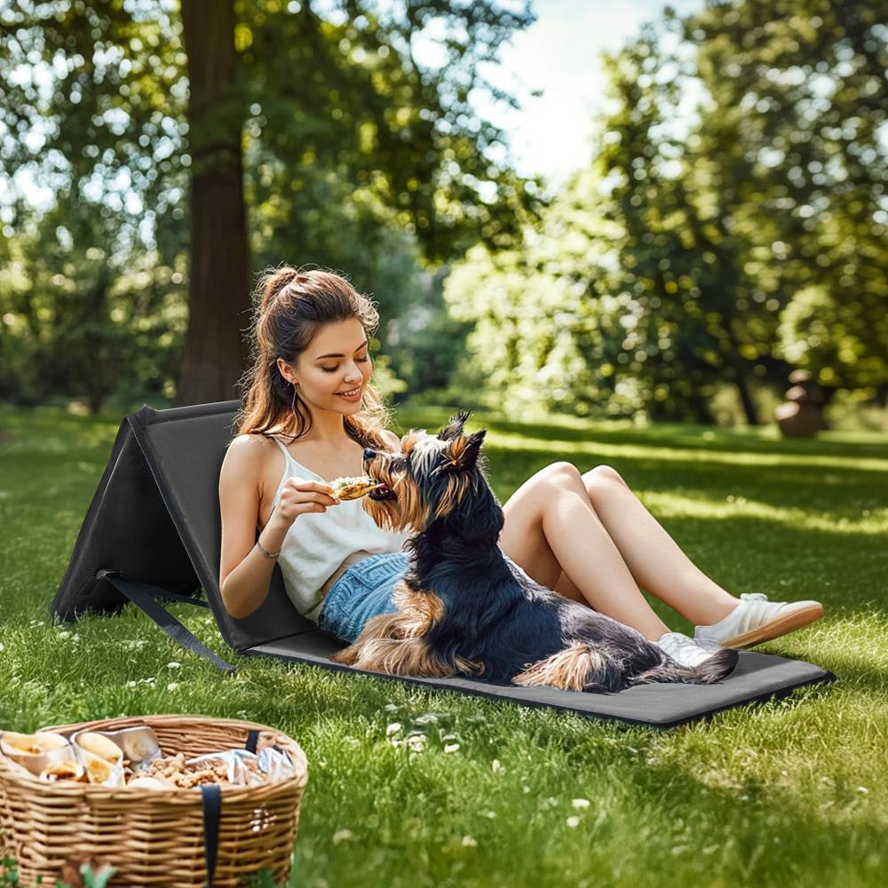 Foldable Portable Beach Mat Chair with Backrest, Gray Reclining Beach ...