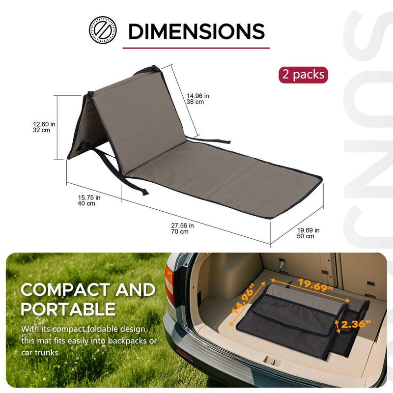 Khaki Portable Beach Mat - 59" Foldable Reclining Mat with Adjustable ...