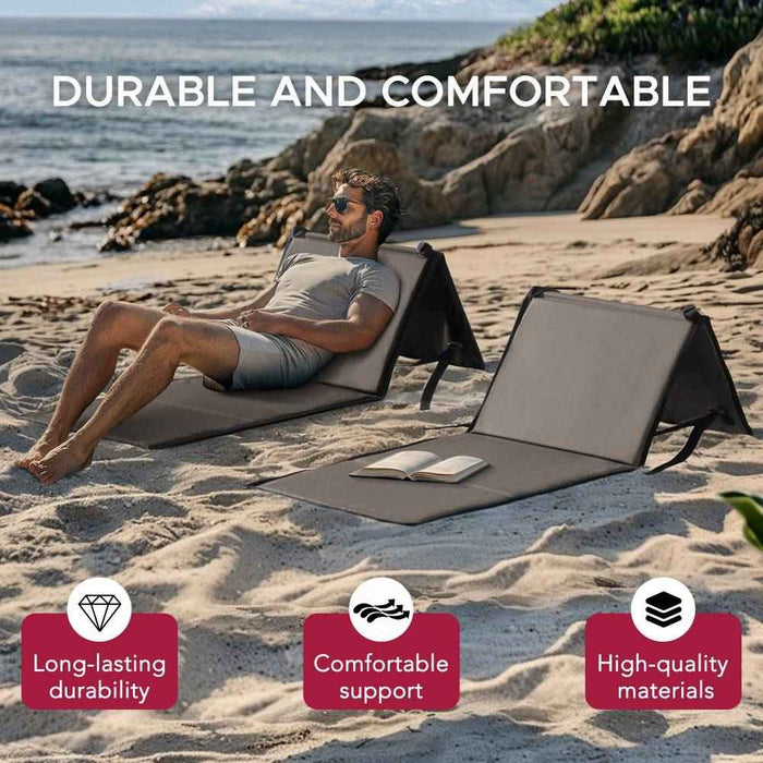 Khaki Portable Beach Mat - 59" Foldable Reclining Mat with Adjustable ...