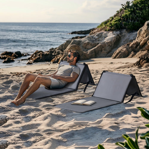 Gray Foldable Beach Mat - Portable 59" Reclining Mat Chair with ...