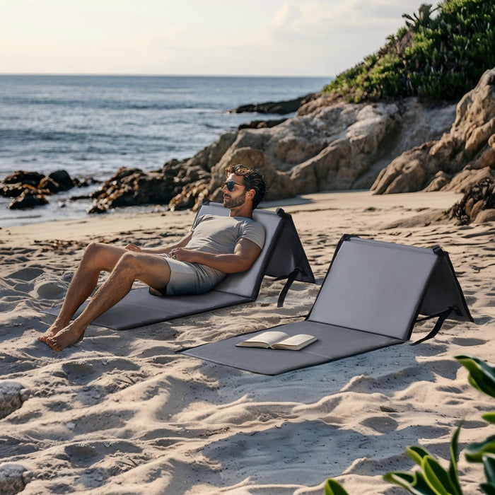 Gray Foldable Beach Mat - Portable 59" Reclining Mat Chair with ...