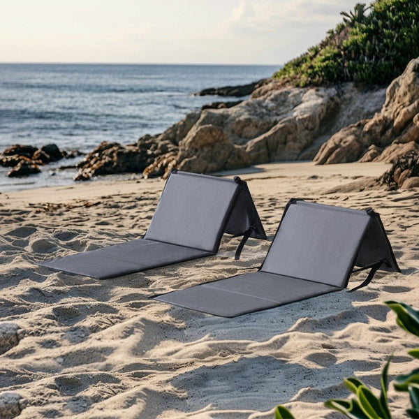 Gray Foldable Beach Mat - Portable 59" Reclining Mat Chair with ...