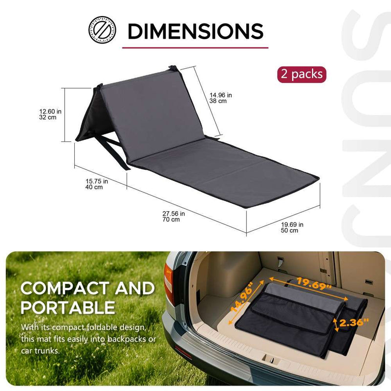 Gray Foldable Beach Mat - Portable 59" Reclining Mat Chair with ...