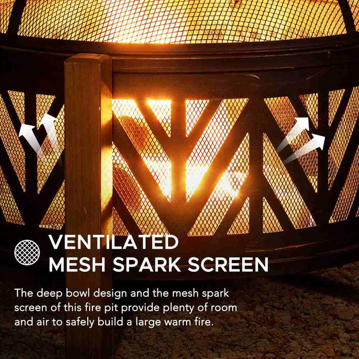 31 Inch Steel Wood Burning Fire Pit with Spark Screen - SUNJOY