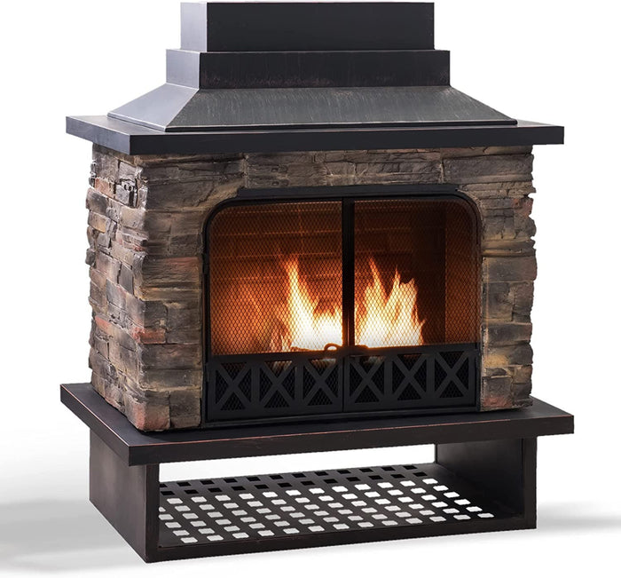 48 Inch Outdoor Stone Fireplace Kit with Chimney - SUNJOY