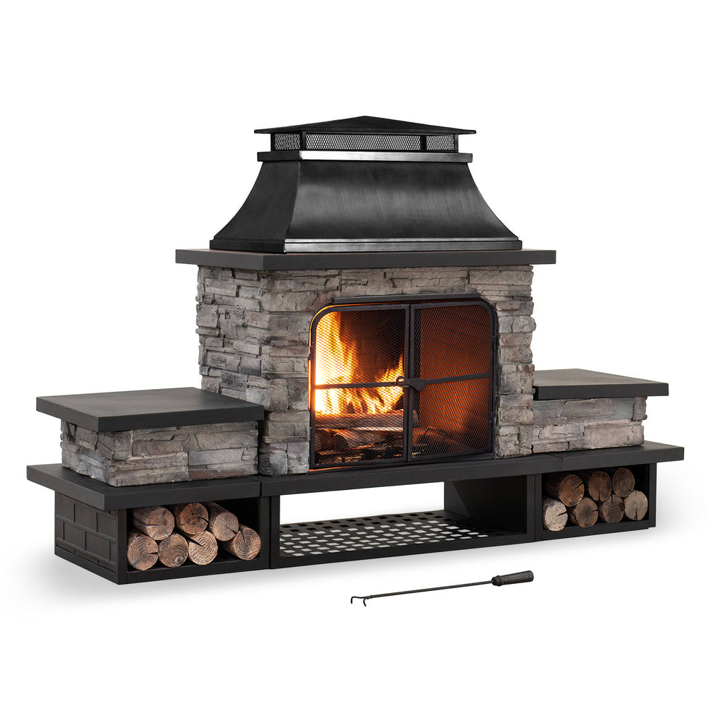 48 Inch Outdoor Stone Fireplace Kit with Log Holders - SUNJOY